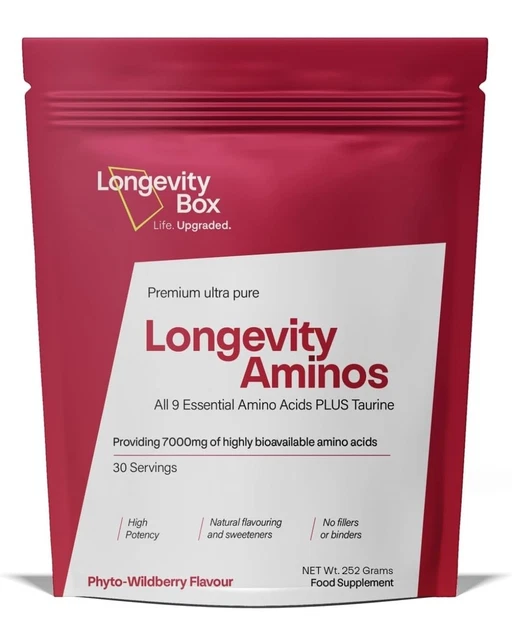 LONGEVITY BOX ULTRA Pure All 9 Amino Acids Powder + Taurine Suplement ...