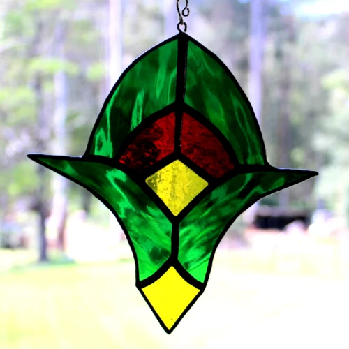 LARGE ART DECO DESIGN Emerald Green & Red Australian Stained Glass ...