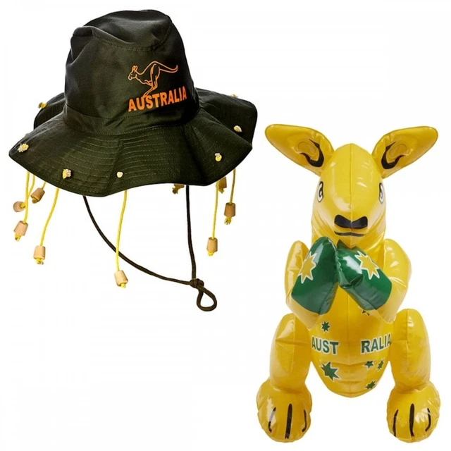 ADULT FUNNY AUSTRALIAN Hat w Corks + Inflatable Kangaroo Stag Party ...