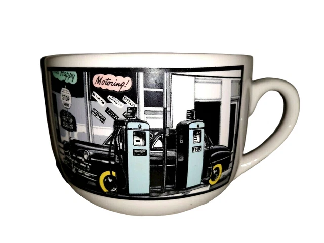 VINTAGE CAR GAS Station Pumps Coffee Mug Soup Bowl Riviera Van Beers ...