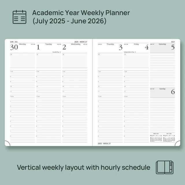 2025-2026 WEEKLY AND Monthly Academic Year Planner Calendar, July ...