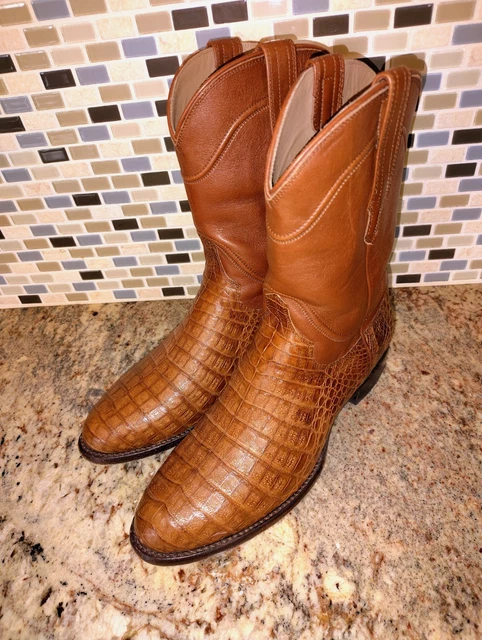 EUC TECOVAS (COLE) Brown Caiman Leather Roper/Cowboy Boots - US Size 9 ...