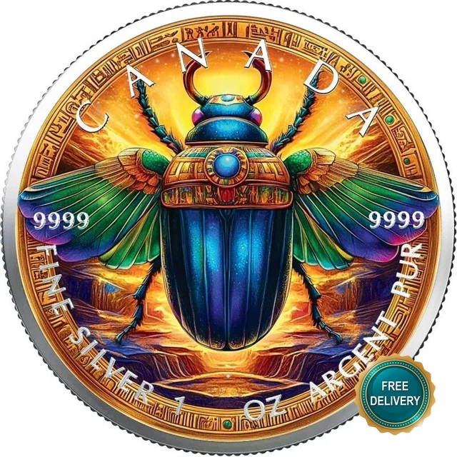 2024 1OZ SILVER Canada Ancient Egypt Scarab Bug Colorized Color Cert ...