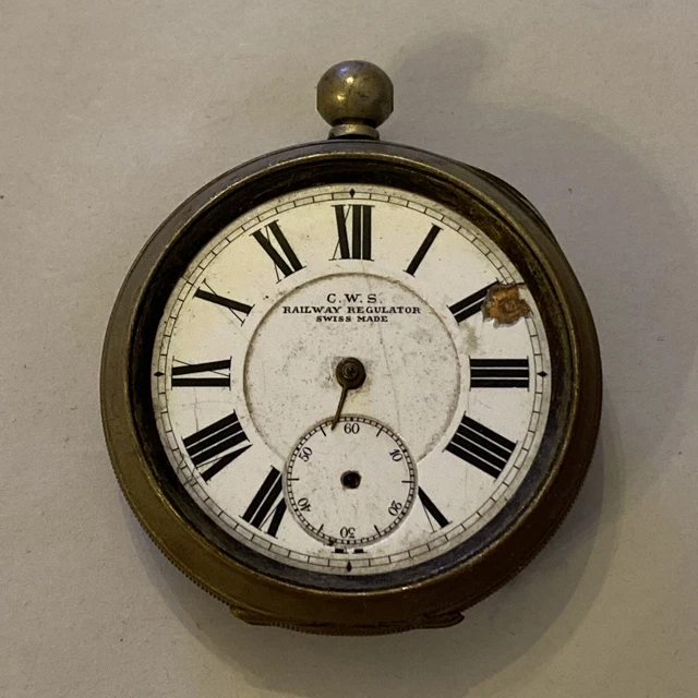 VINTAGE C.W.S RAILWAY Regulator Swiss Made Pocket watch Spares £12.50 ...