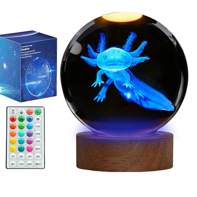 POSSHE AXOLOTL NIGHT Light, Axolotl Gifts, 3D Crystal Ball Axolotl Lamp ...