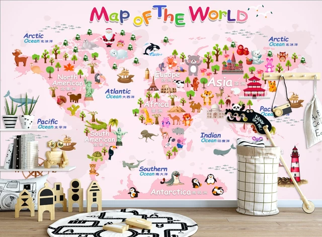 3D PINK MAP 2466 Wallpaper Mural Paper Wall Print Indoor Murals CA ...