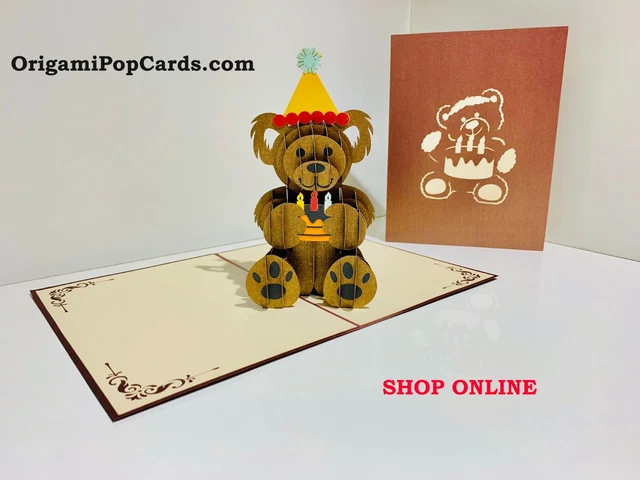 ORIGAMI POP CARDS - Brown Teddy Bear 3D ~ Pop Up Happy Birthday Card ...