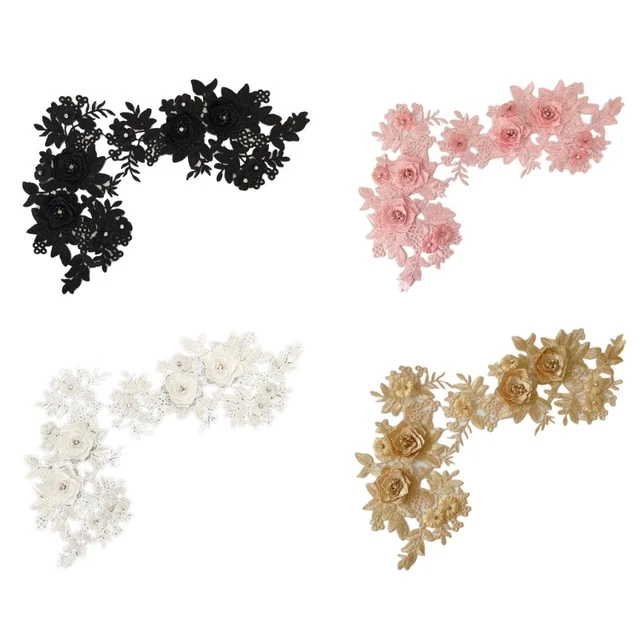 1 PAIR FLORAL DIY Lace Fabric Neckline Collar Sewing Applique ...