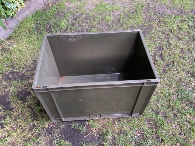 BRITISH ARMY GREEN Eurocrate Tough Storage Boxes Garage Warehouse £15. ...