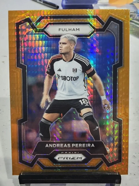 23-24 PANINI PRIZM Premier League Soccer Andreas Pereira Orange Hyper ...