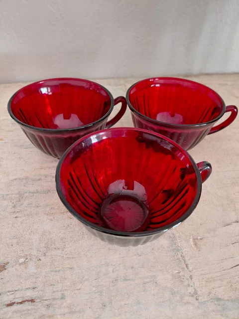 3 ROYAL RUBY Red Old Cafe Cup Red Depression Glass Anchor Hocking VTG ...