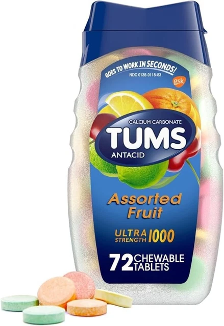 TUMS ULTRA MAXIMUM Strength Chewable Tablets, Assorted Fruit, 72 Count ...