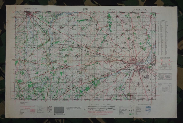 WW2 D-DAY MAP of NORMANDY entitled "CAEN" (PRIMARY OBJECTIVE) BAYEUX ...