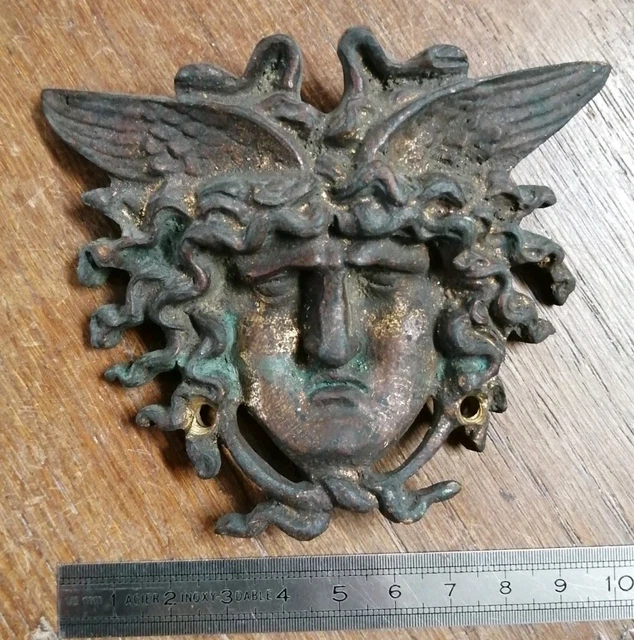 VIT - ANCIEN ornement bronze doré époque Napoléon III tête de Méduse ...