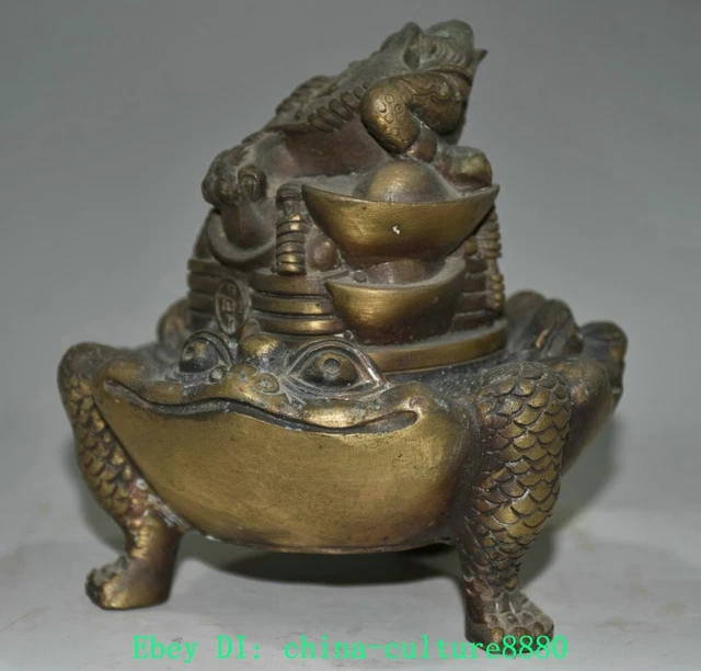 5'' COPPER TOAD Bufonid Money Coin 3 Legs Incense Censer Le four à ...