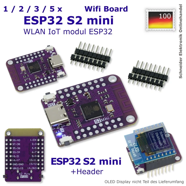 1 - 5 x ESP32 S2 mini Board IoT WLAN Modul komp. WeMos D1 Lolin Arduino ...