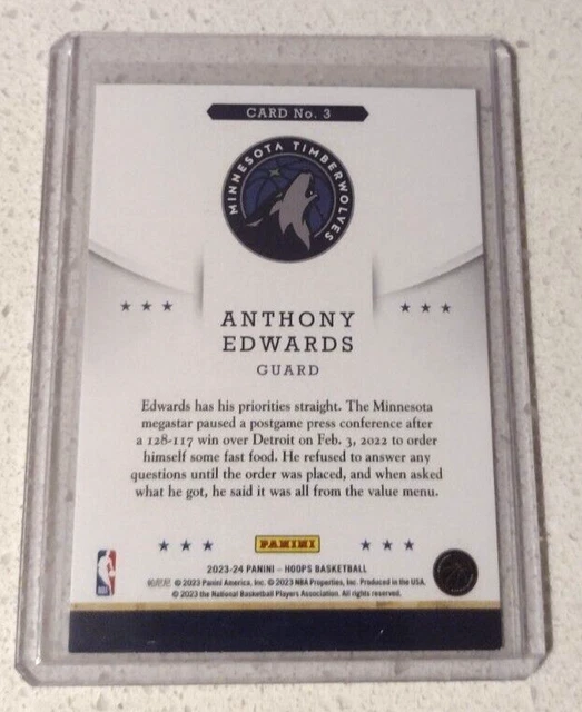 2023-24 PANINI HOOPS Anthony Edwards Throwback #3 Timberwolves EUR 14 ...