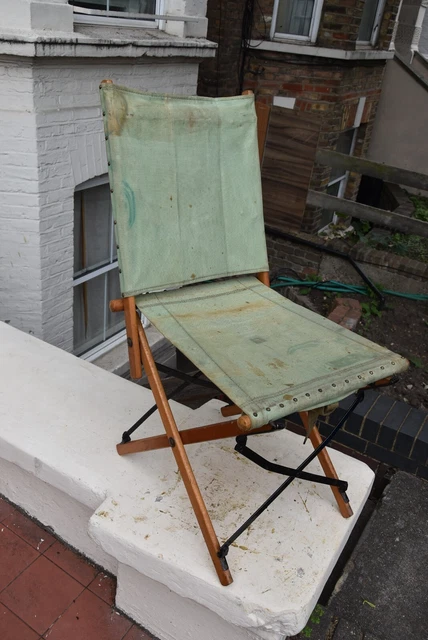 WW2 BRITISH 1941 Campaign Wood Metal & Canvas Folding Chair Field Gear ...