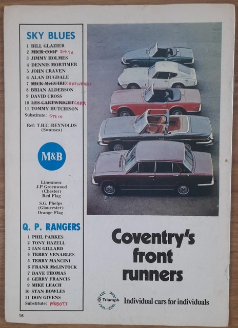 1973-74 COVENTRY CITY vs QPR FA Cup 5th Round Football Programme £3.42 ...
