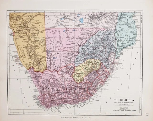 STANFORD'S 1889 HAND Coloured Map South Africa Cape Colony Orange Free ...
