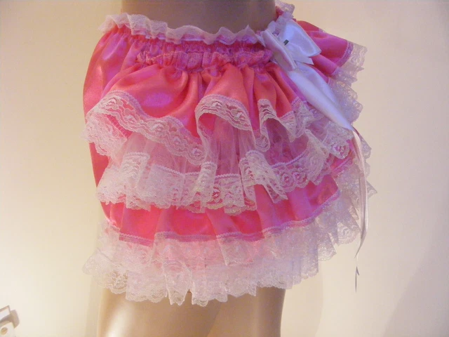 ADULT BABY SISSY Pink Satin Frilly Bum Diaper Cover Panties Fancydress ...