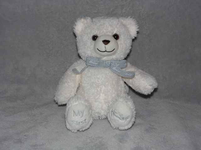 HAMLEYS MY FIRST Bear soft toy white teddy grey ribbon £13.49 - PicClick UK