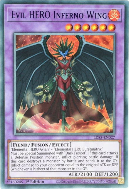 YUGIOH EVIL HERO Inferno Wing LDS3-EN027 Ultra Rare 1st Edition (Blue ...