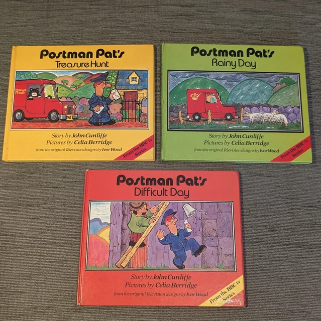 X3 VINTAGE POSTMAN Pat Hardcover Books Difficult Day Rainy Day Treasure ...
