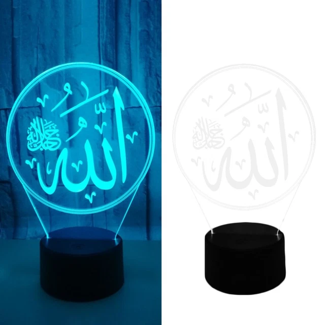 ALLAH PATTERN ACRYLIC Illusion Light Transparent 3D LED Touch Night ...