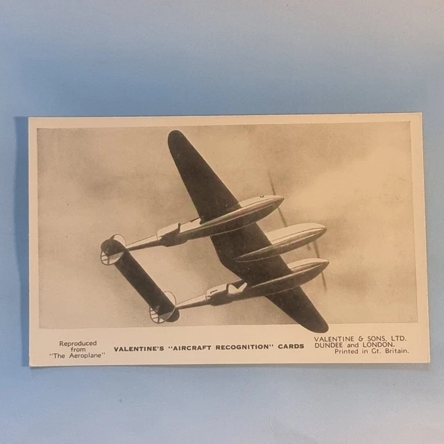WW2 AIRCRAFT RECOGNITION Postcard C1940 RAF Lockheed Lightning Fighter ...