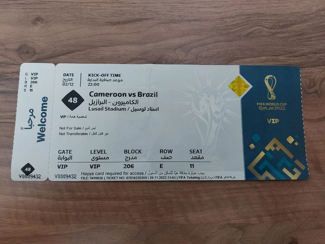 USED VIP TICKET FIFA World Cup 2022 Qatar #48 Cameroon Brazil Kamerun ...