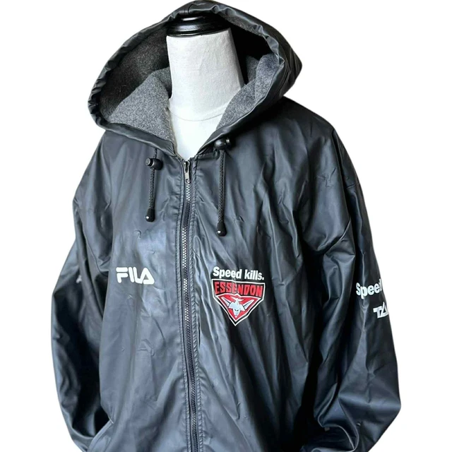 VINTAGE AFL FILA Essendon Bombers Zip Up Hooded Rain Jacket Sz L TAC ...