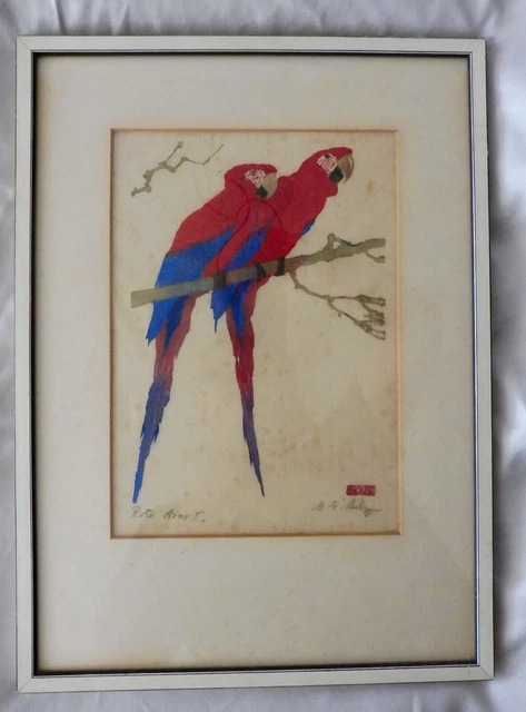 FARBHOLZSCHNITT ZWEI ROTE Aras Martin Erich Philipp EUR 172,50 ...