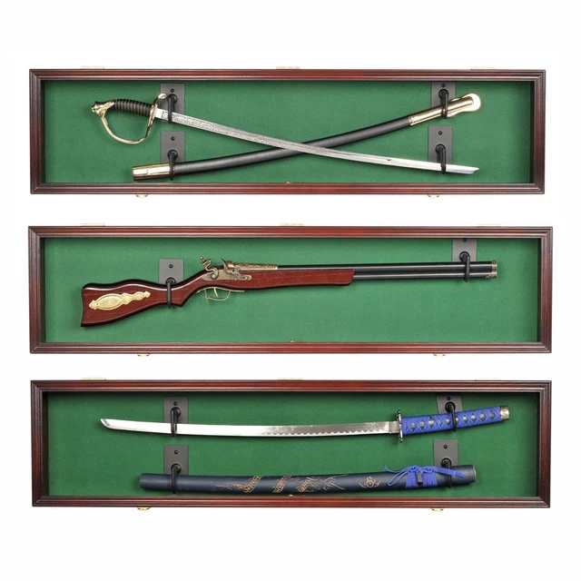 RIFLE GUN SHOTGUN Sword Saber Display Case Holder Cabinet Green Felt ...