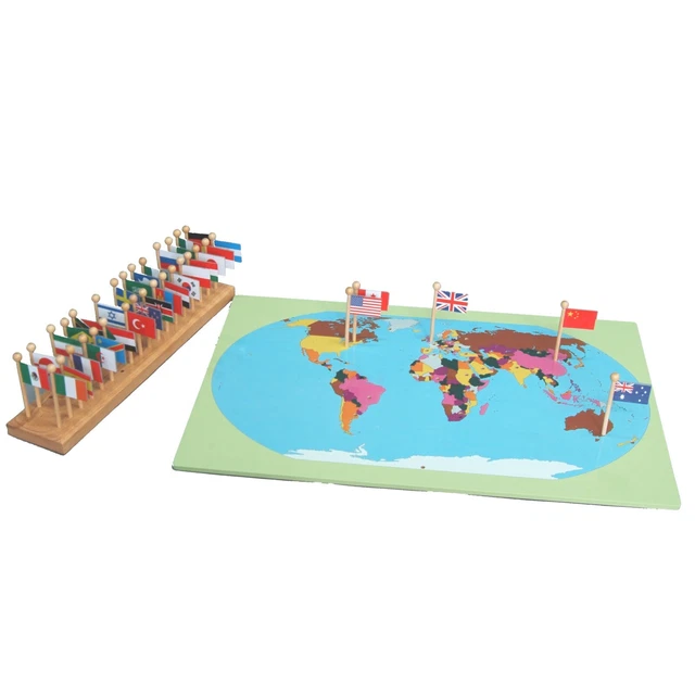 WORLD MAP, FLAGS and Stand - MONTESSORI GEOGRAPHY MATERIALS $60.00 ...