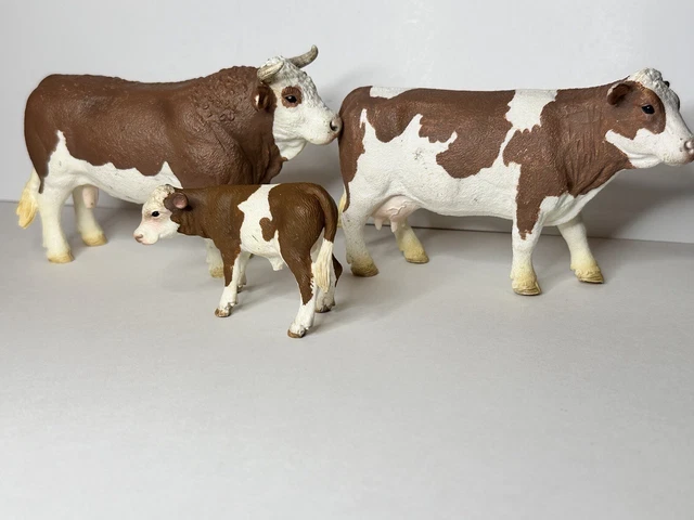 SCHLEICH RARE SIMMENTAL Cattle Family 13800 Bull 13801 Cow 13642 Calf ...