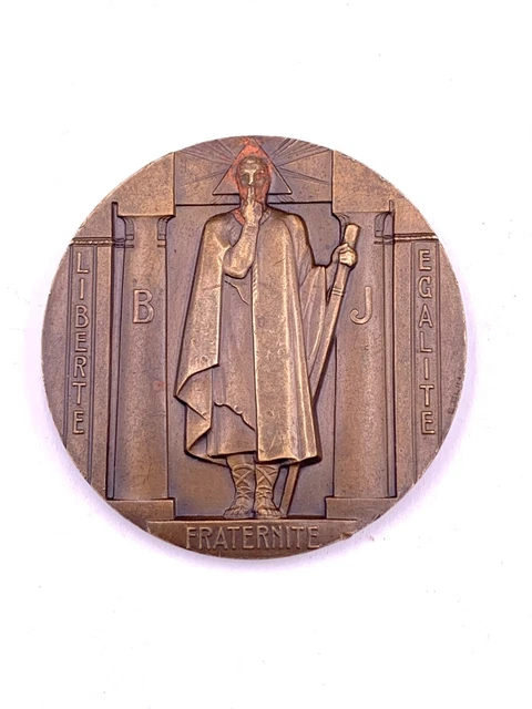 MÉDAILLE EN BRONZE maçonnique Franc-maçon GODF Loge "Le Progrès" signée ...