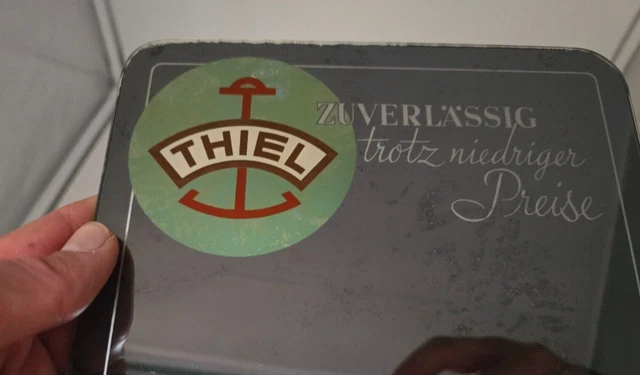 SELTENER WERBESPIEGEL HINTERGLAS Schild Gebrüder Thiel Ruhla ...