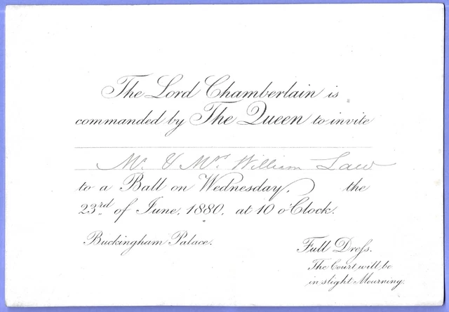 VICTORIAN INVITATION BUCKINGHAM Palace Ball Lord Chamberlain Queen ...
