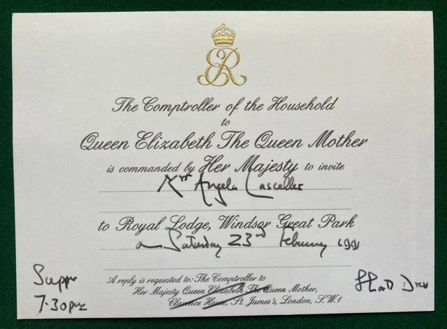 ANTIQUE ROYAL INVITATION Queen Elizabeth Queen Mother Royal Lodge ...