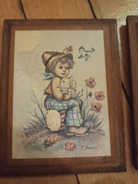 VINTAGE WOOD PLAQUES Hummel Style by Evans Set of 2 Boy Girl Decor Wall ...