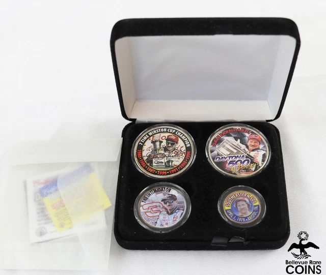 DALE EARNHARDT 4 Coin Set w/Box, Colorized Silver Eagles & Franklin ASW ...