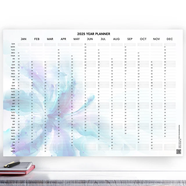 2025 YEAR PLANNER Wall Chart Organiser Calendar Home Office Holidays ...