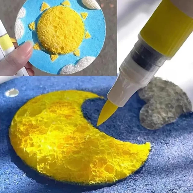 MAGIC PUFFY PAINT 3D Drawing Foam Texture Paper Acrylic Markers Brush ...