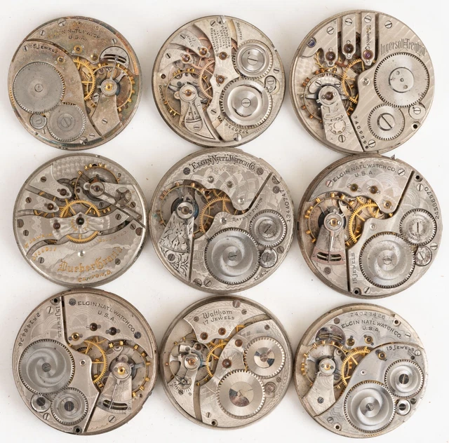 6 ANTIQUE AMERICAN Pocket Watch Movements for Parts Repair Illinois ...
