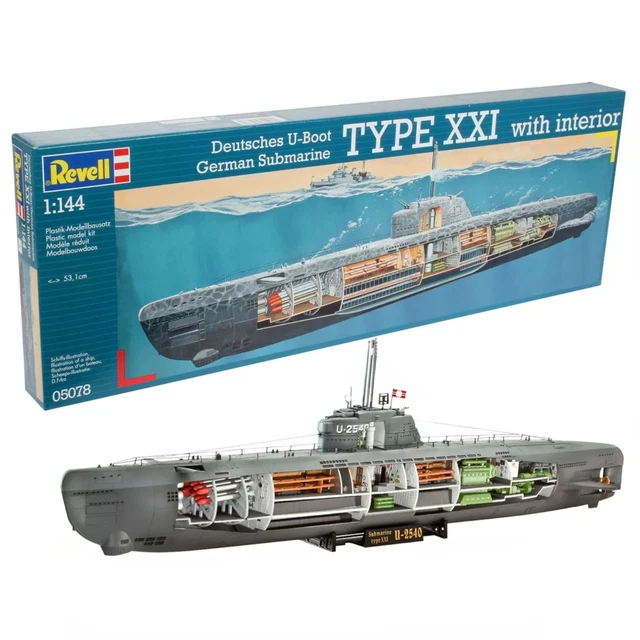 REVELL GERMAN U-BOAT Submarine Type XXI with Interior WW2 1:144 Model ...