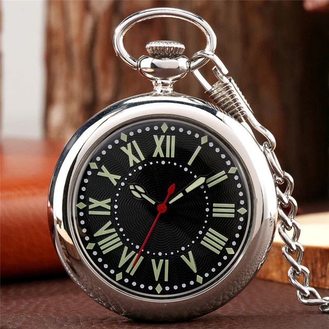VINTAGE POCKET WATCH Open Face Roman Number Quartz Analog Timepiece FOB ...