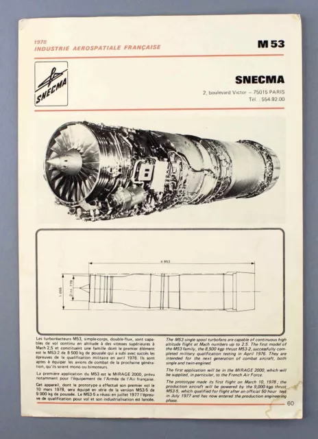SNECMA M53 ENGINE Vintage Manufacturers Sales Leaflet EUR 14,27 ...