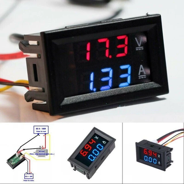 MINI DC 100V 10A Digital Voltmeter Amperemeter Blau Rot LED Voltage Amp ...