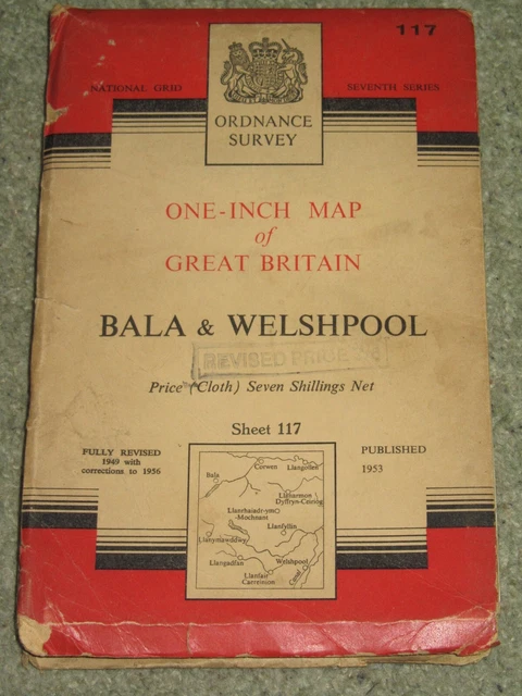 OS ORDNANCE SURVEY 1" 7th Series: sheet 117 Bala & Welshpool - on cloth ...